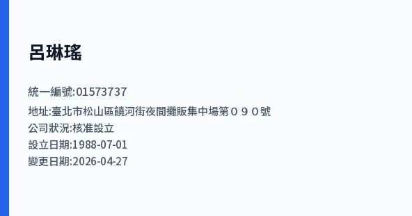 呂琳瑤的照片-統編 01573737(臺北市) 公司登記資料與營業項目詳細圖表