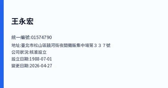 王永宏的照片-統編 01574790(臺北市) 公司登記資料與營業項目詳細圖表