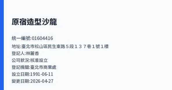 原宿造型沙龍的照片-統編 01604416(臺北市) 公司登記資料與營業項目詳細圖表