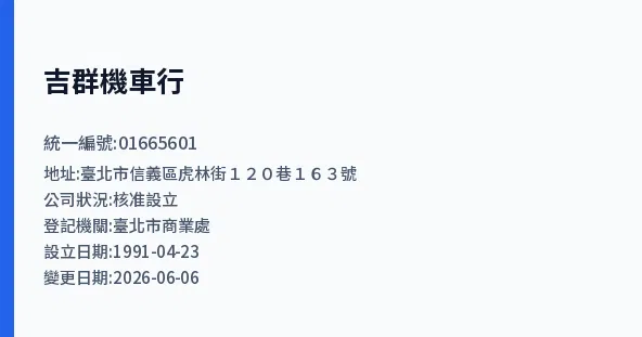 吉群機車行的照片-統編 01665601(臺北市) 公司登記資料與營業項目詳細圖表