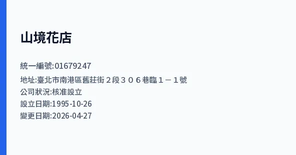 山境花店的照片-統編 01679247(臺北市) 公司登記資料與營業項目詳細圖表