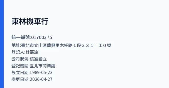 東林機車行的照片-統編 01700375(臺北市) 公司登記資料與營業項目詳細圖表