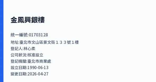 金鳳興銀樓的照片-統編 01703128(臺北市) 公司登記資料與營業項目詳細圖表