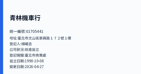青林機車行的照片-統編 01705441(臺北市) 公司登記資料與營業項目詳細圖表