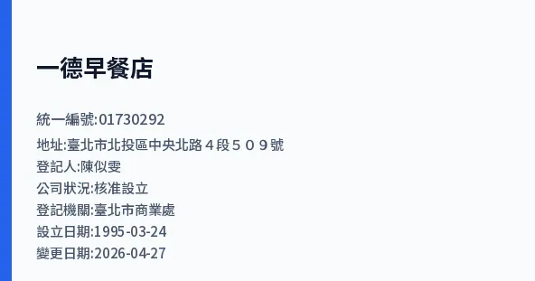 一德早餐店的照片-統編 01730292(臺北市) 公司登記資料與營業項目詳細圖表