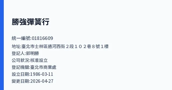 勝強彈簧行的照片-統編 01816609(臺北市) 公司登記資料與營業項目詳細圖表