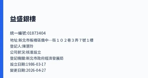 益盛銀樓的照片-統編 01873404(新北市) 公司登記資料與營業項目詳細圖表