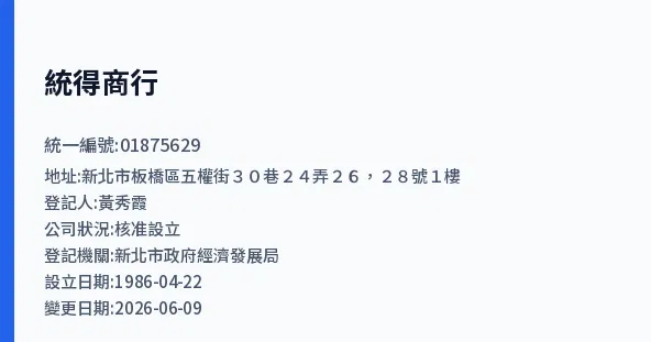統得商行的照片-統編 01875629(新北市) 公司登記資料與營業項目詳細圖表