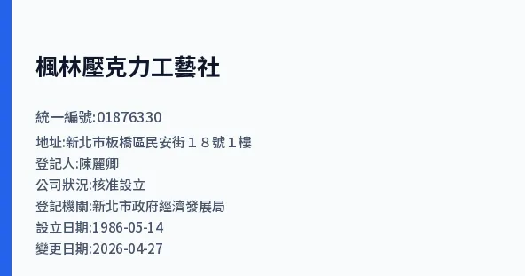 楓林壓克力工藝社的照片-統編 01876330(新北市) 公司登記資料與營業項目詳細圖表
