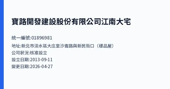 寶路開發建設股份有限公司江南大宅的照片-統編 01896981(新北市) 公司登記資料與營業項目詳細圖表