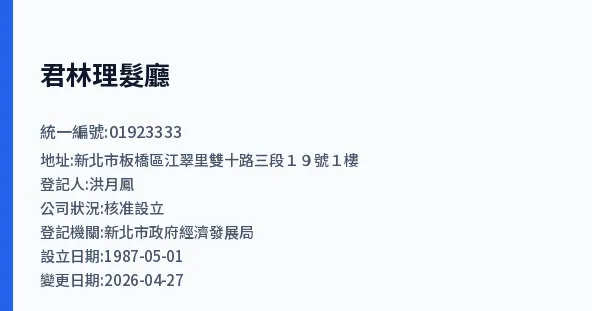 君林理髮廳的照片-統編 01923333(新北市) 公司登記資料與營業項目詳細圖表