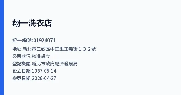 翔一洗衣店的照片-統編 01924071(新北市) 公司登記資料與營業項目詳細圖表