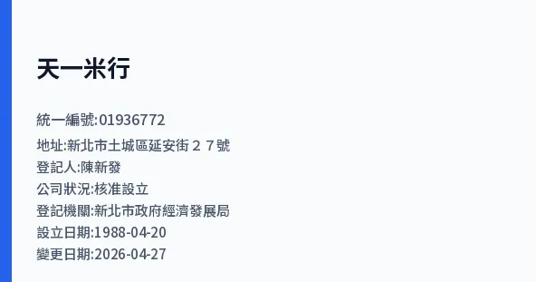 天一米行的照片-統編 01936772(新北市) 公司登記資料與營業項目詳細圖表