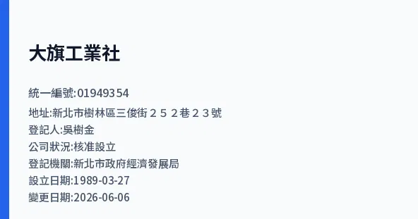 大旗工業社的照片-統編 01949354(新北市) 公司登記資料與營業項目詳細圖表