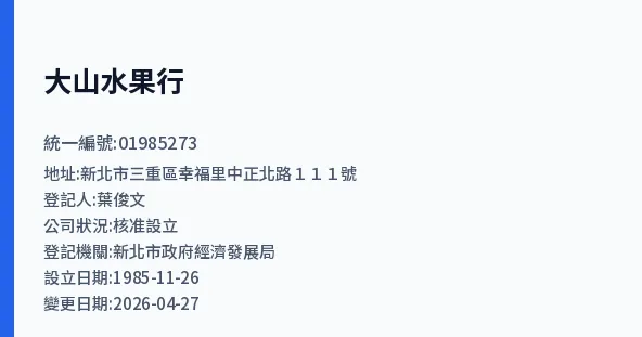 大山水果行的照片-統編 01985273(新北市) 公司登記資料與營業項目詳細圖表