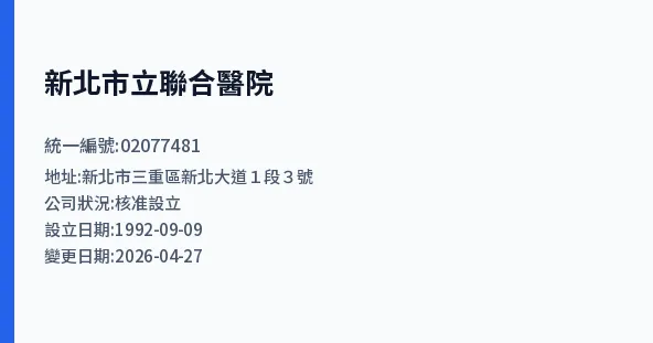 新北市立聯合醫院的照片-統編 02077481(新北市) 公司登記資料與營業項目詳細圖表
