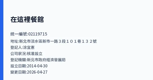 在這裡餐館的照片-統編 02119715(新北市) 公司登記資料與營業項目詳細圖表