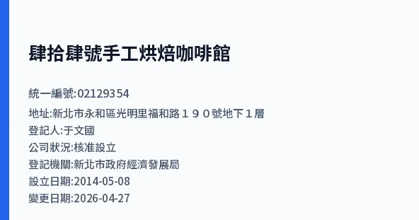 肆拾肆號手工烘焙咖啡館的照片-統編 02129354(新北市) 公司登記資料與營業項目詳細圖表