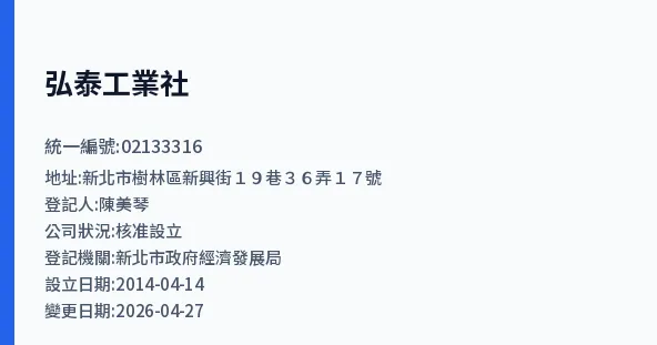 弘泰工業社的照片-統編 02133316(新北市) 公司登記資料與營業項目詳細圖表