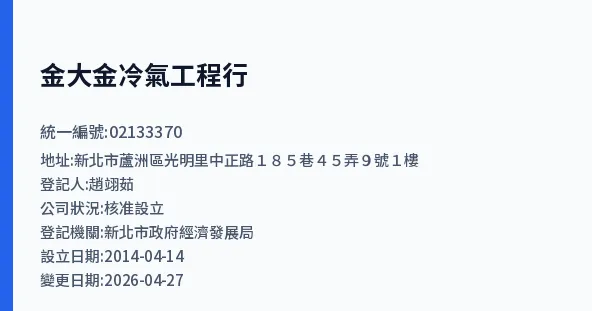 金大金冷氣工程行的照片-統編 02133370(新北市) 公司登記資料與營業項目詳細圖表