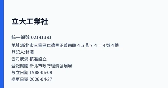 立大工業社的照片-統編 02141391(新北市) 公司登記資料與營業項目詳細圖表