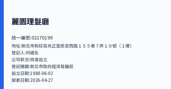 麗園理髮廳的照片-統編 02170199(新北市) 公司登記資料與營業項目詳細圖表