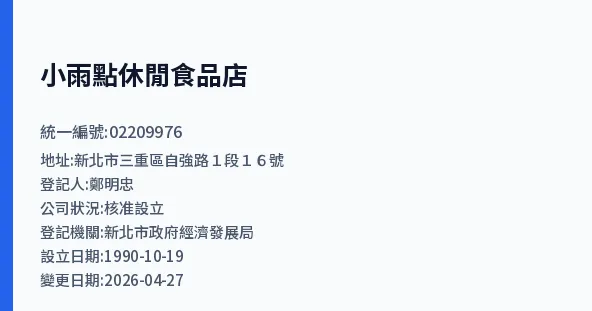 小雨點休閒食品店的照片-統編 02209976(新北市) 公司登記資料與營業項目詳細圖表