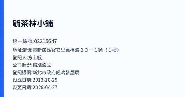 毓茶林小鋪的照片-統編 02215647(新北市) 公司登記資料與營業項目詳細圖表