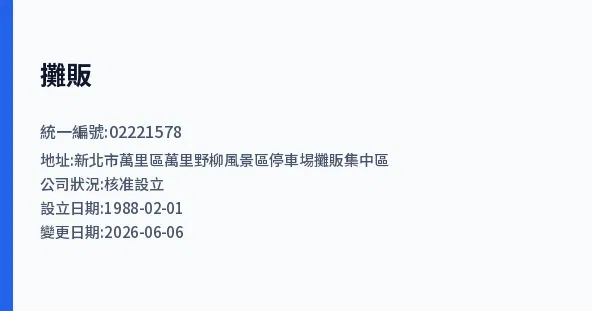 攤販的照片-統編 02221578(新北市) 公司登記資料與營業項目詳細圖表