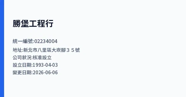 勝堡工程行的照片-統編 02234004(新北市) 公司登記資料與營業項目詳細圖表