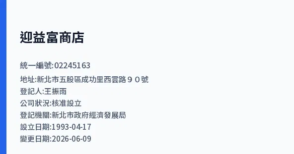 迎益富商店的照片-統編 02245163(新北市) 公司登記資料與營業項目詳細圖表