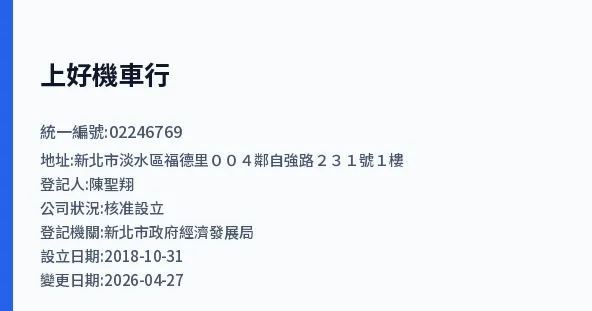 上好機車行的照片-統編 02246769(新北市) 公司登記資料與營業項目詳細圖表