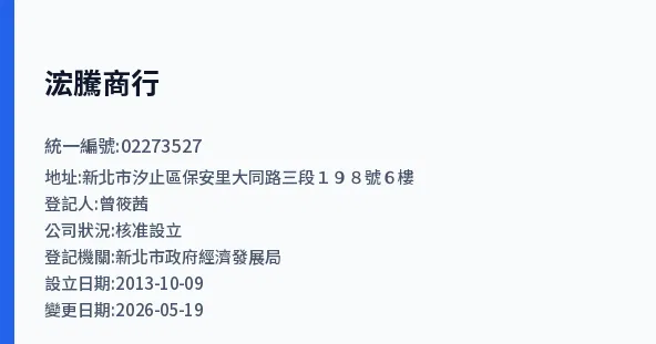 浤騰商行的照片-統編 02273527(新北市) 公司登記資料與營業項目詳細圖表