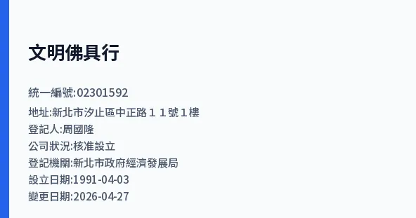 文明佛具行的照片-統編 02301592(新北市) 公司登記資料與營業項目詳細圖表