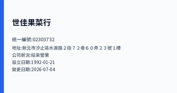 世佳果菜行的照片-統編 02303732(新北市) 公司登記資料與營業項目詳細圖表