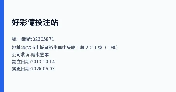 好彩億投注站的照片-統編 02305871(新北市) 公司登記資料與營業項目詳細圖表