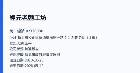 經元老麵工坊的照片-統編 02338036(新北市) 公司登記資料與營業項目詳細圖表