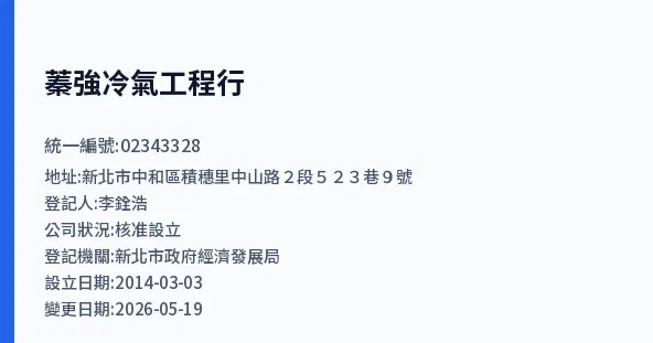 蓁強冷氣工程行的照片-統編 02343328(新北市) 公司登記資料與營業項目詳細圖表