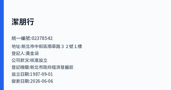 潔朋行的照片-統編 02378542(新北市) 公司登記資料與營業項目詳細圖表