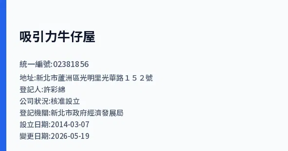 吸引力牛仔屋的照片-統編 02381856(新北市) 公司登記資料與營業項目詳細圖表