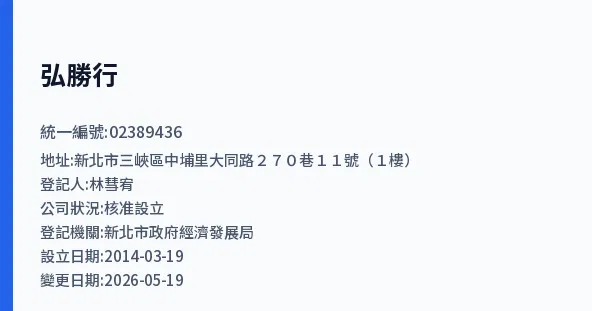 弘勝行的照片-統編 02389436(新北市) 公司登記資料與營業項目詳細圖表