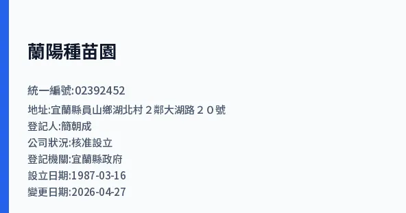蘭陽種苗園的照片-統編 02392452(宜蘭縣) 公司登記資料與營業項目詳細圖表
