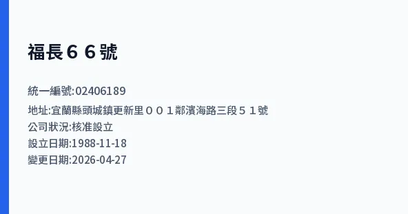 福長66號的照片-統編 02406189(宜蘭縣) 公司登記資料與營業項目詳細圖表