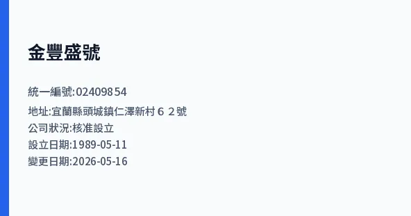 金豐盛號的照片-統編 02409854(宜蘭縣) 公司登記資料與營業項目詳細圖表