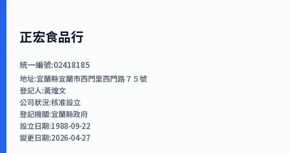 正宏食品行的照片-統編 02418185(宜蘭縣) 公司登記資料與營業項目詳細圖表