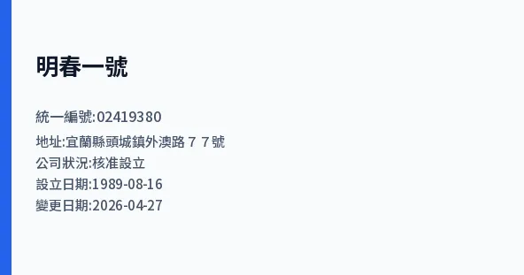 明春一號的照片-統編 02419380(宜蘭縣) 公司登記資料與營業項目詳細圖表