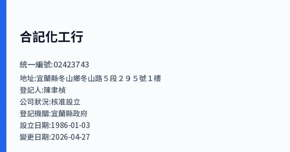 合記化工行的照片-統編 02423743(宜蘭縣) 公司登記資料與營業項目詳細圖表