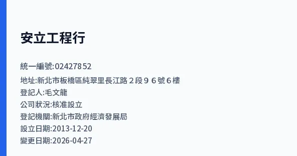 安立工程行的照片-統編 02427852(新北市) 公司登記資料與營業項目詳細圖表