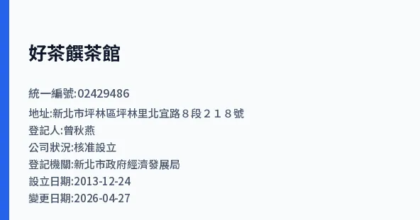 好茶饌茶館的照片-統編 02429486(新北市) 公司登記資料與營業項目詳細圖表
