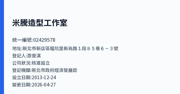 米騰造型工作室的照片-統編 02429578(新北市) 公司登記資料與營業項目詳細圖表